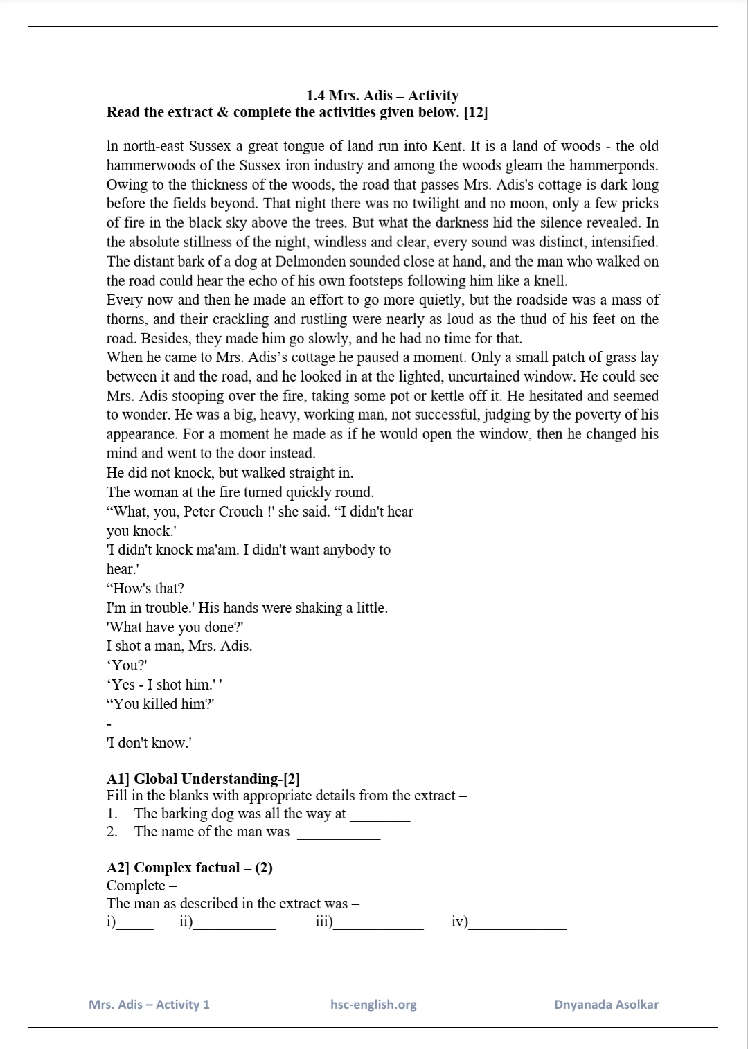 1.5 Mrs. ADIS – Activity - HSC English Teacher